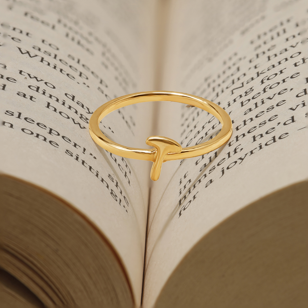 Letter T 14KT Yellow Gold Initial Ring