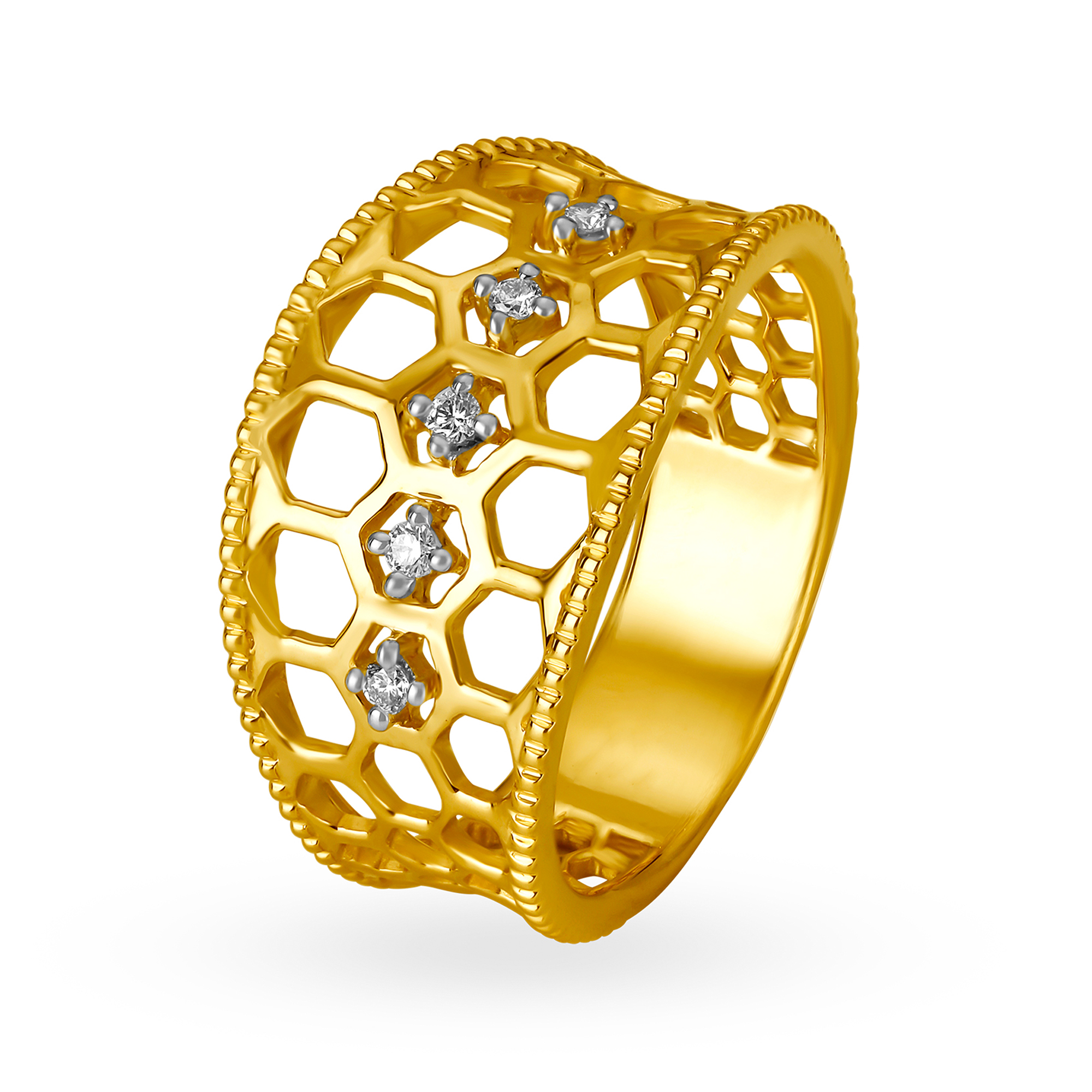 14KT Yellow Gold Diamond Finger Ring with Rectangular Design