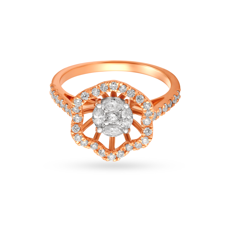 Floral Rose Gold Diamond Finger Ring