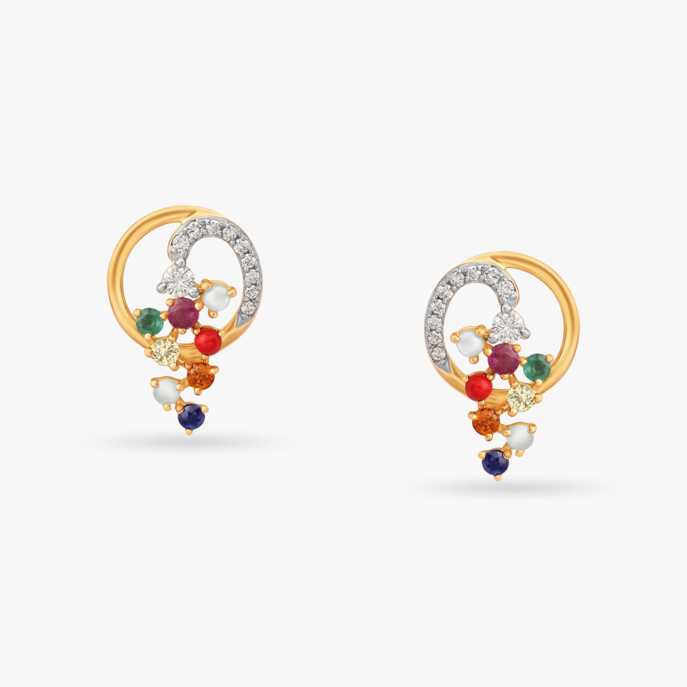 Auspicious Nine Navaratna Stud Earrings