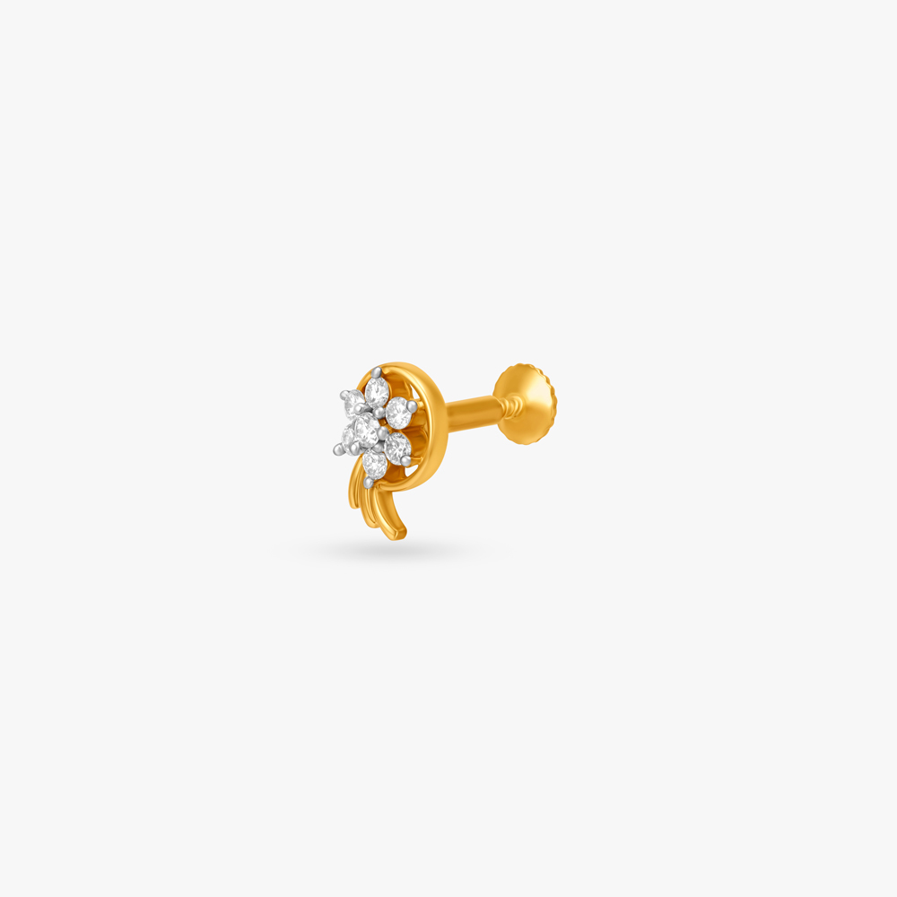 Delicate Floral Gold and Diamond Nose Pin