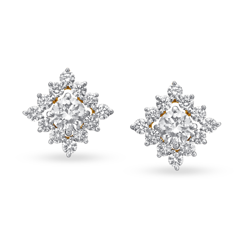 Geometric 18 Karat Yellow Gold And Diamond Rhomboid Studs