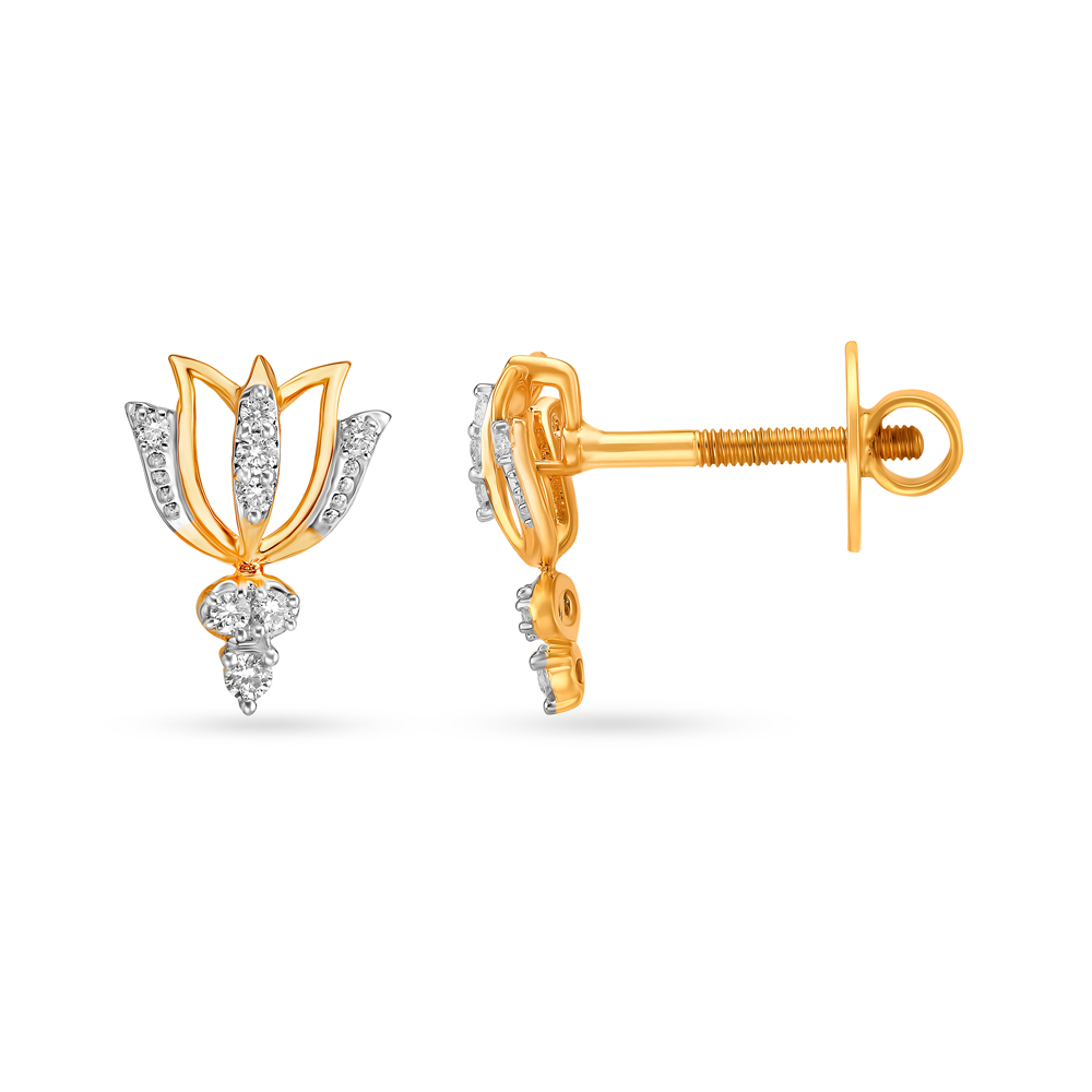 Modern Lotus Diamond Stud Earrings