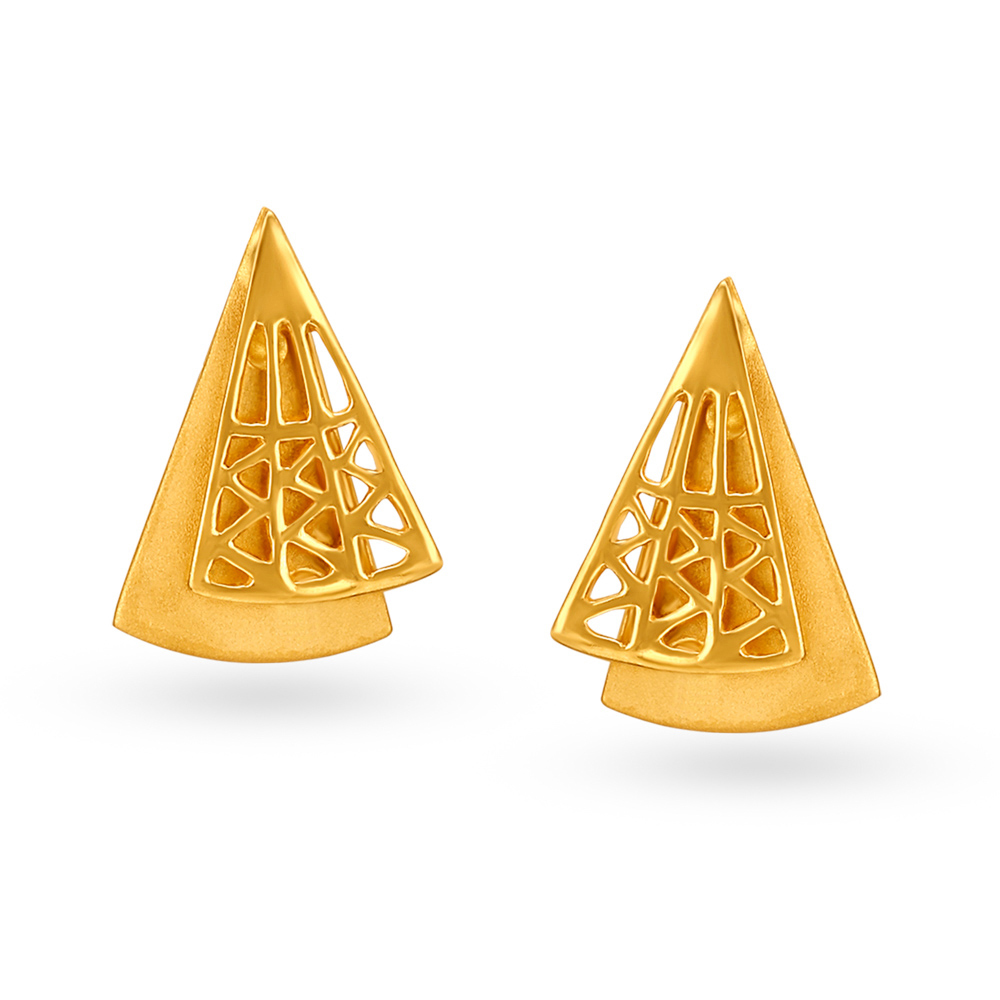 Cosmopolitan Yellow Gold Triangular Pendant and Earrings Set