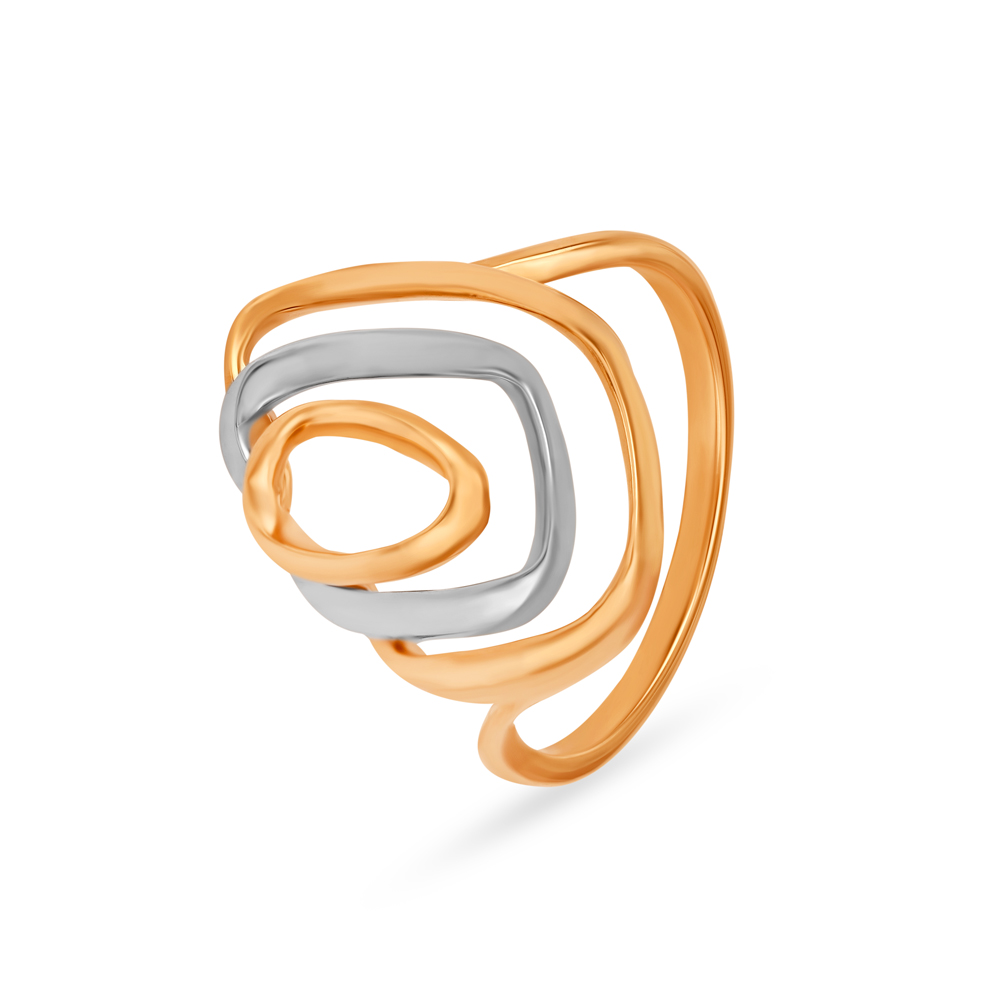 14KT Yellow-White Gold Oval Finger Ring With Openwork