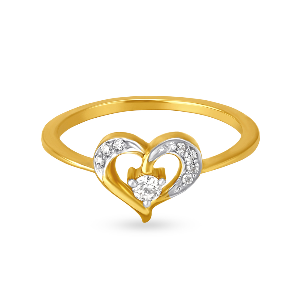 Romantic 18 Karat Yellow Gold And Diamond Heart Finger Ring