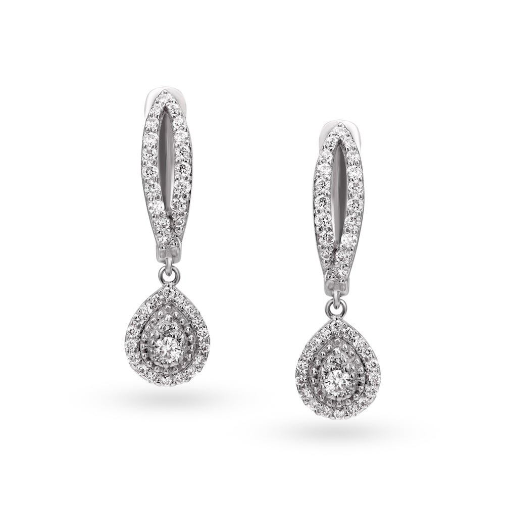 Graceful Diamond and White Gold Hoop Bali Earrings