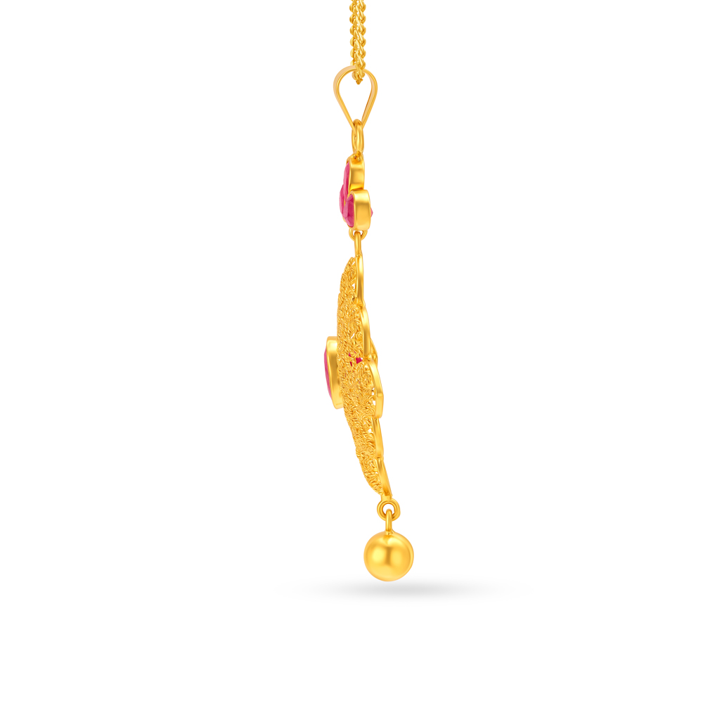 Fancy Floral Jali Work Ruby Gold Pendant