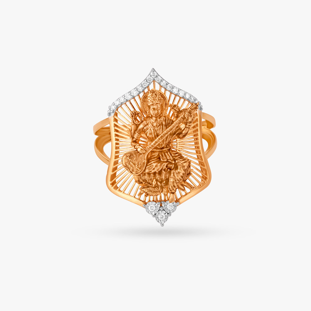 Celestial Goddess Saraswati Diamond Ring