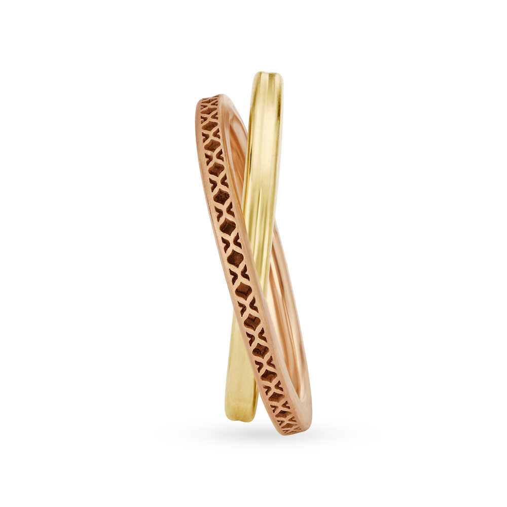 Modish 18 Karat Yellow And Rose Gold Interlock Ring