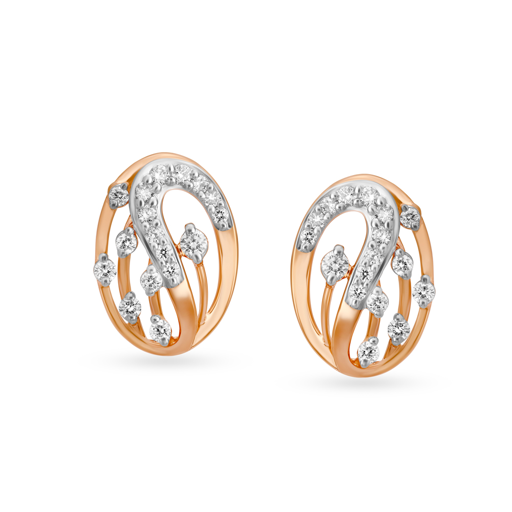 Classy Oval Rose Gold and Diamond Fancy Stud Earrings