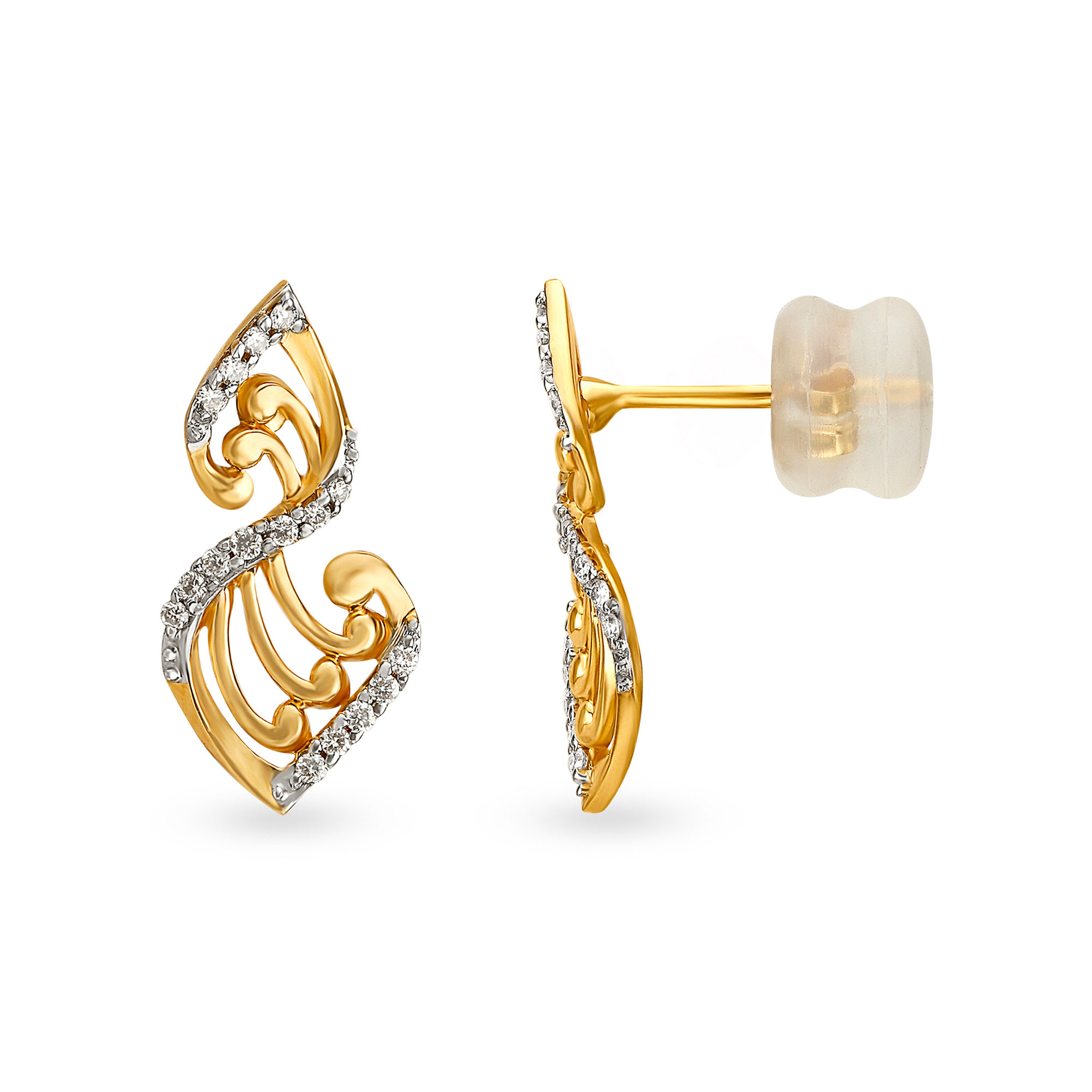 Distinctive Contemporary Gold and Diamond Stud Earrings