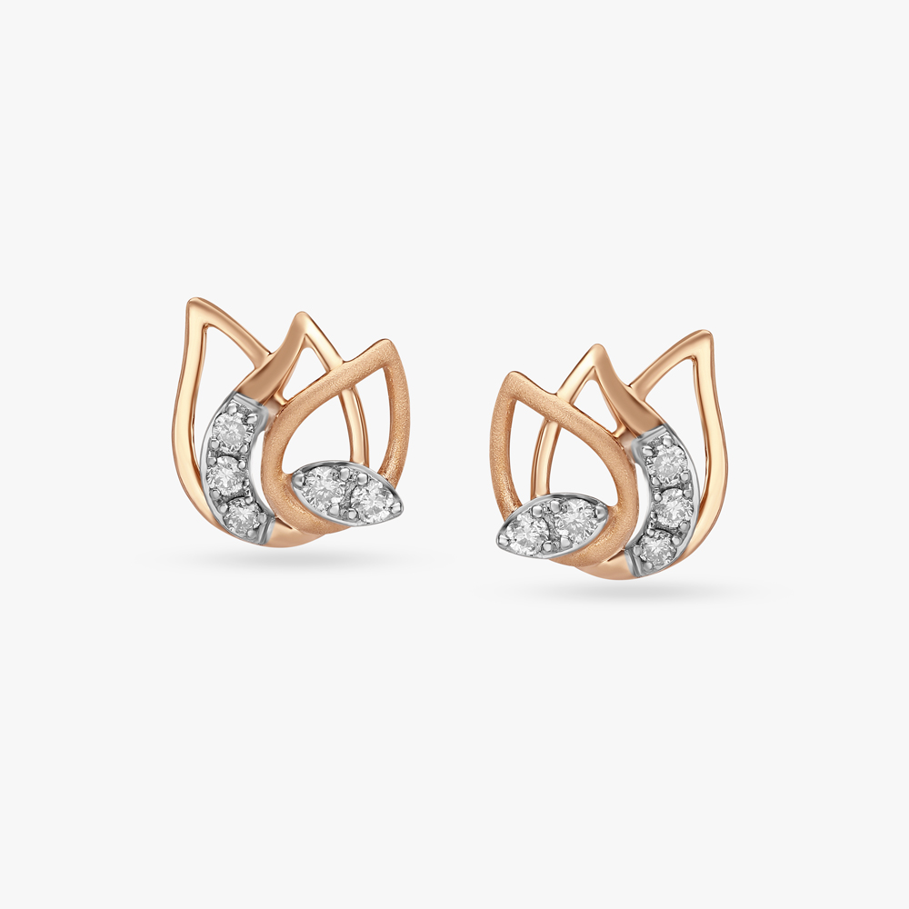 Lotus Radiance Rose Gold and Diamond Stud Earrings
