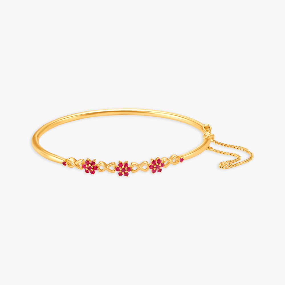Floral Gold Bangle with Rubies
