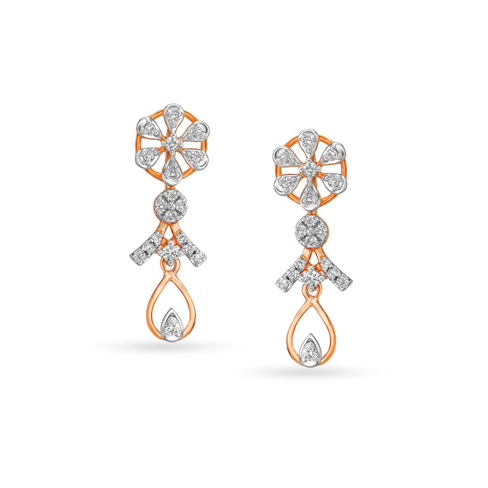 Stunning Floral Diamond Drop Earrings