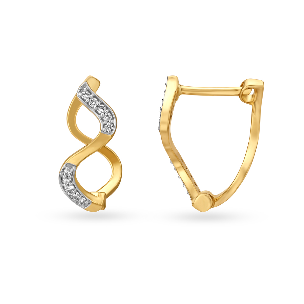 Wave Design Diamond Hoop Earrings