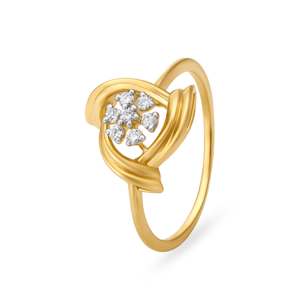 Floral Motif Gold and Diamond Finger Ring