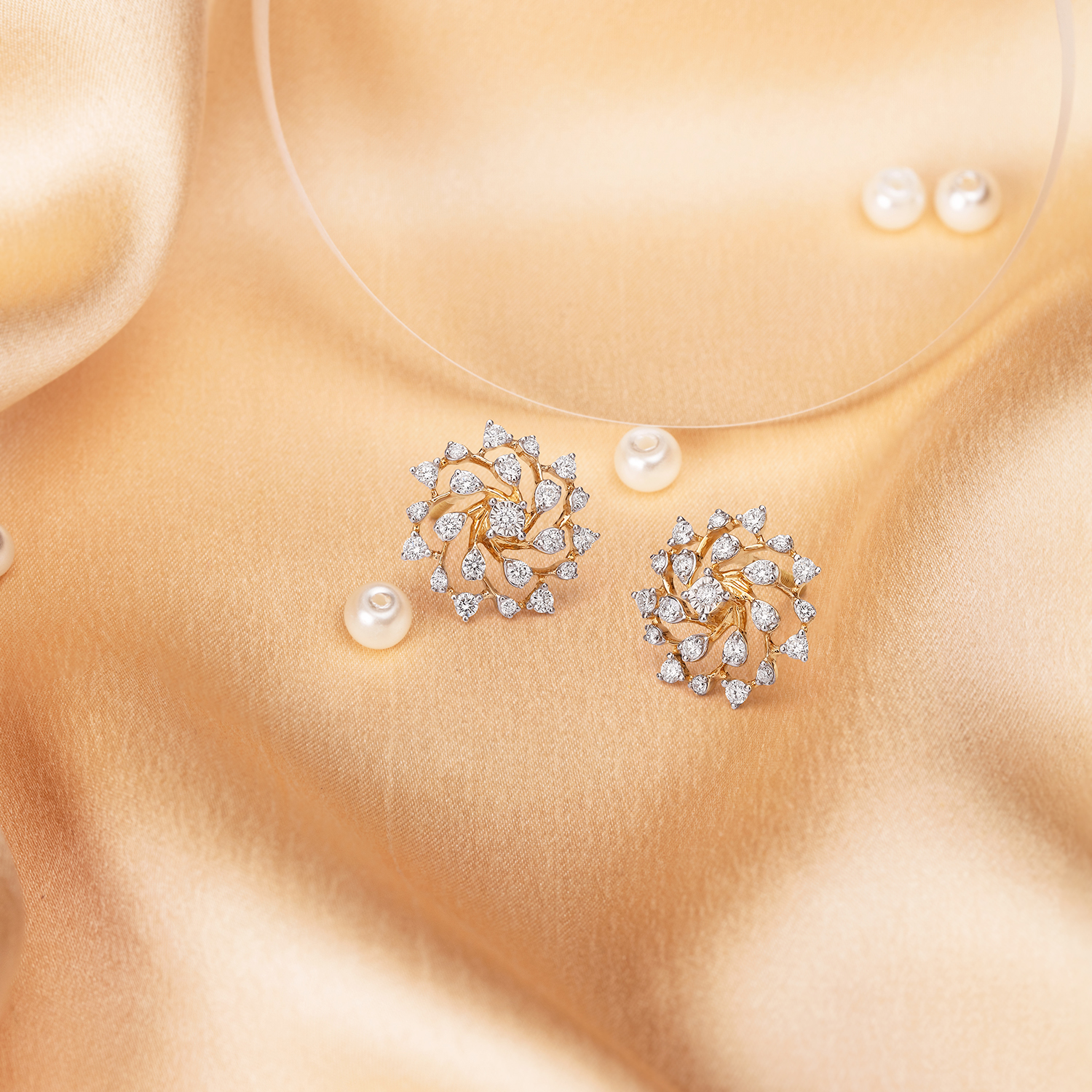 Captivating Diamond Stud Earrings in White and Yellow gold