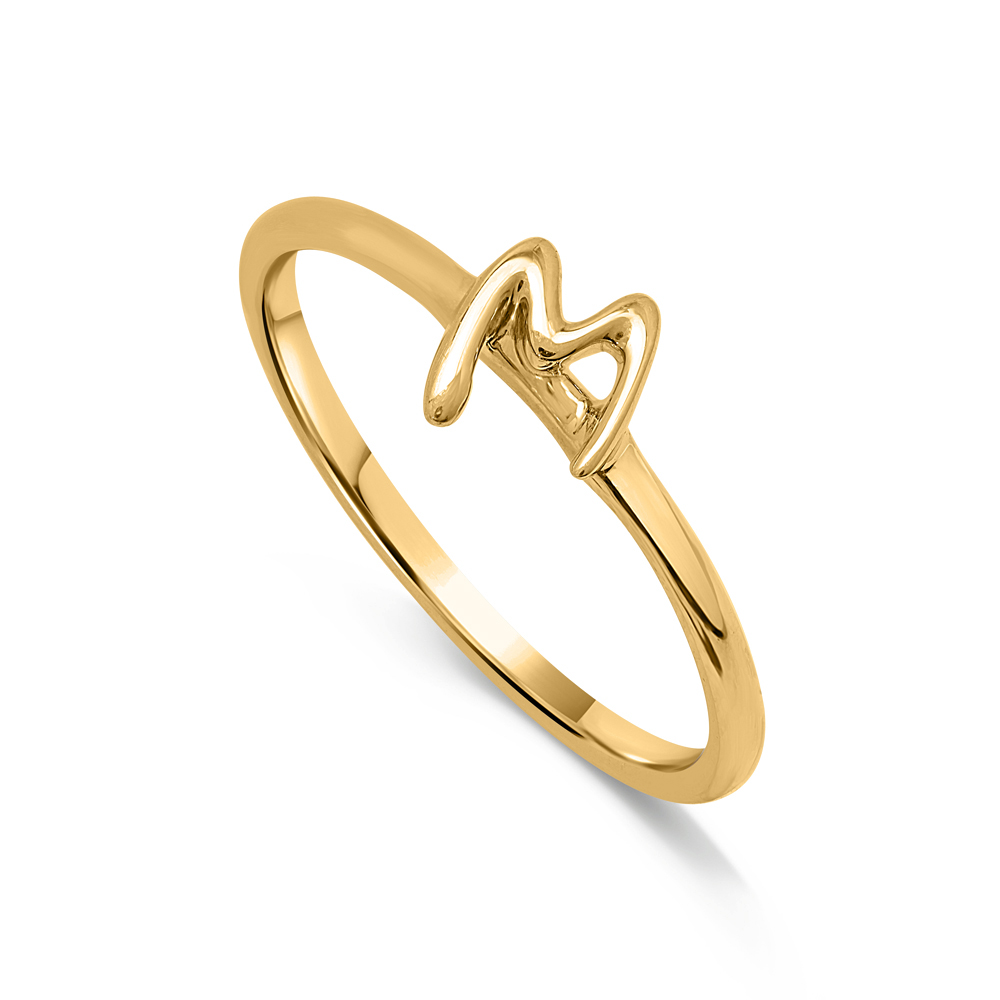 Letter M 14KT Yellow Gold Initial Ring