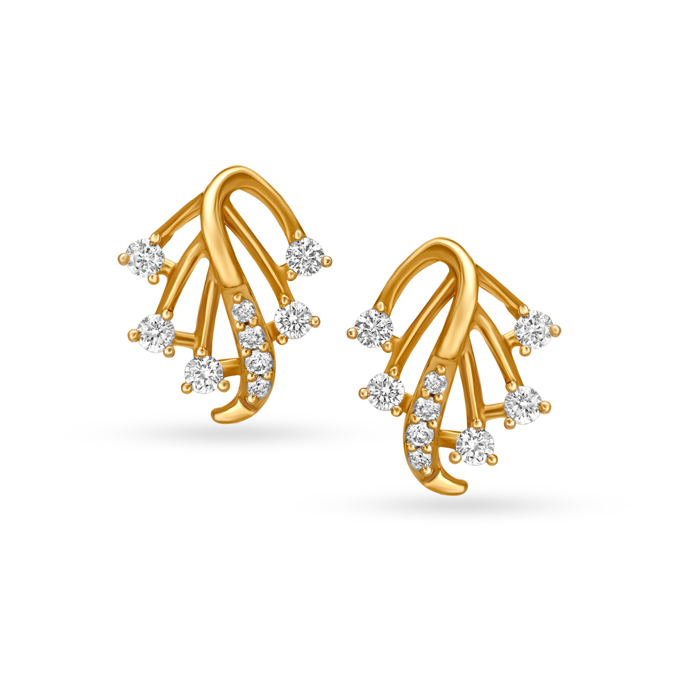 Subtle Branches Gold and Diamond Stud Earrings
