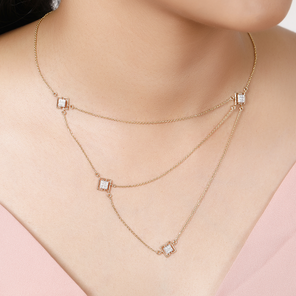 14KT Yellow Gold Abstract delight Diamond Necklace