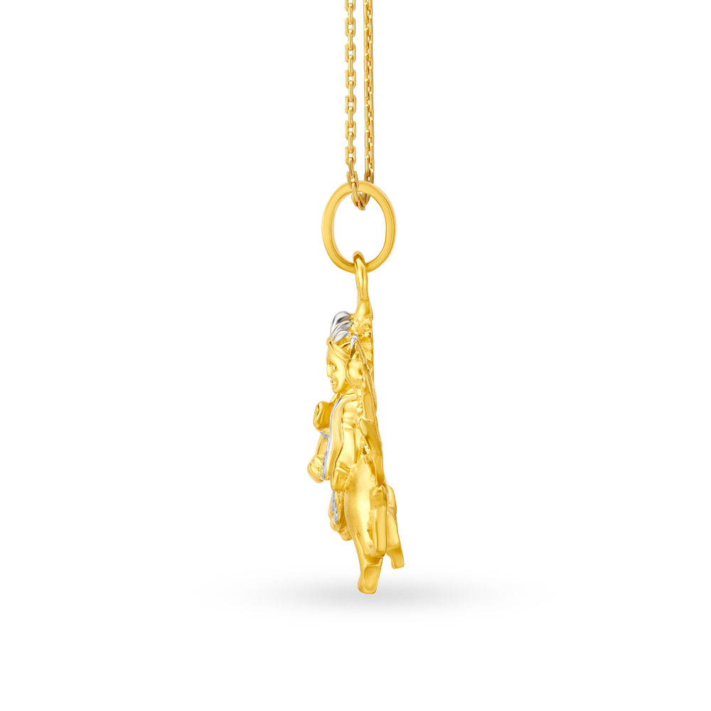 Ornate 22 Karat Yellow Gold And Rhodium Durga Pendant