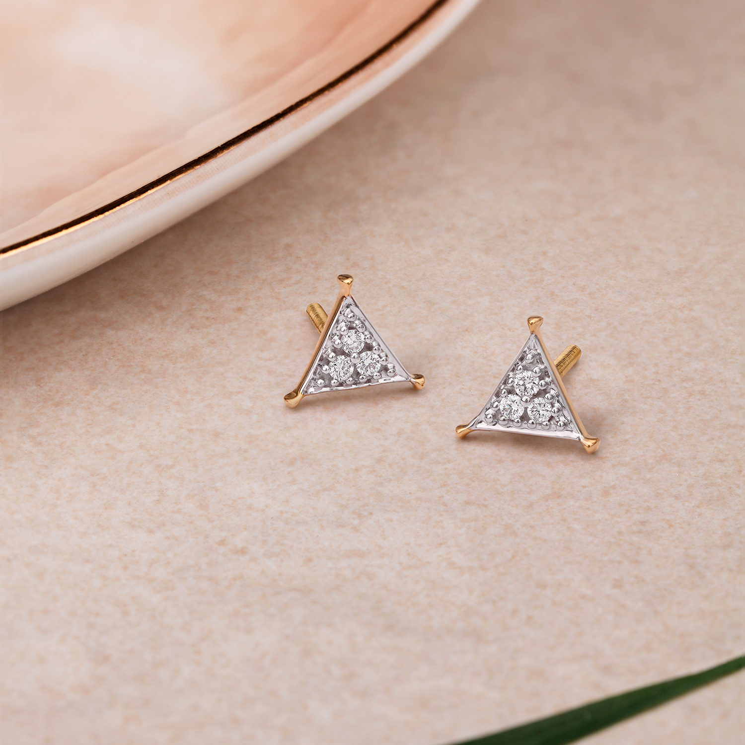 Triangular Geometric Diamond Stud Earrings