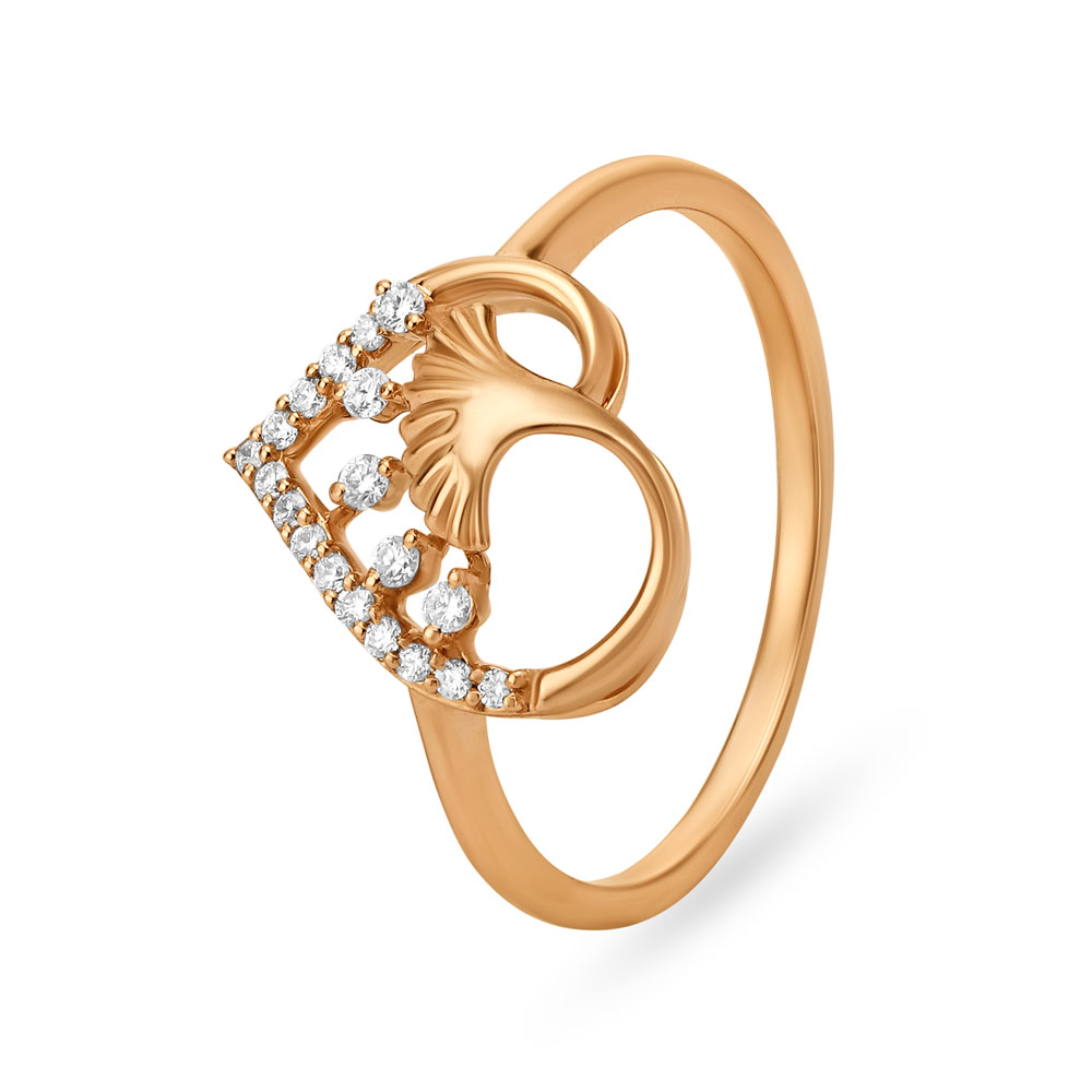 Beautiful 18 Karat Rose Gold And Diamond Heart Finger Ring