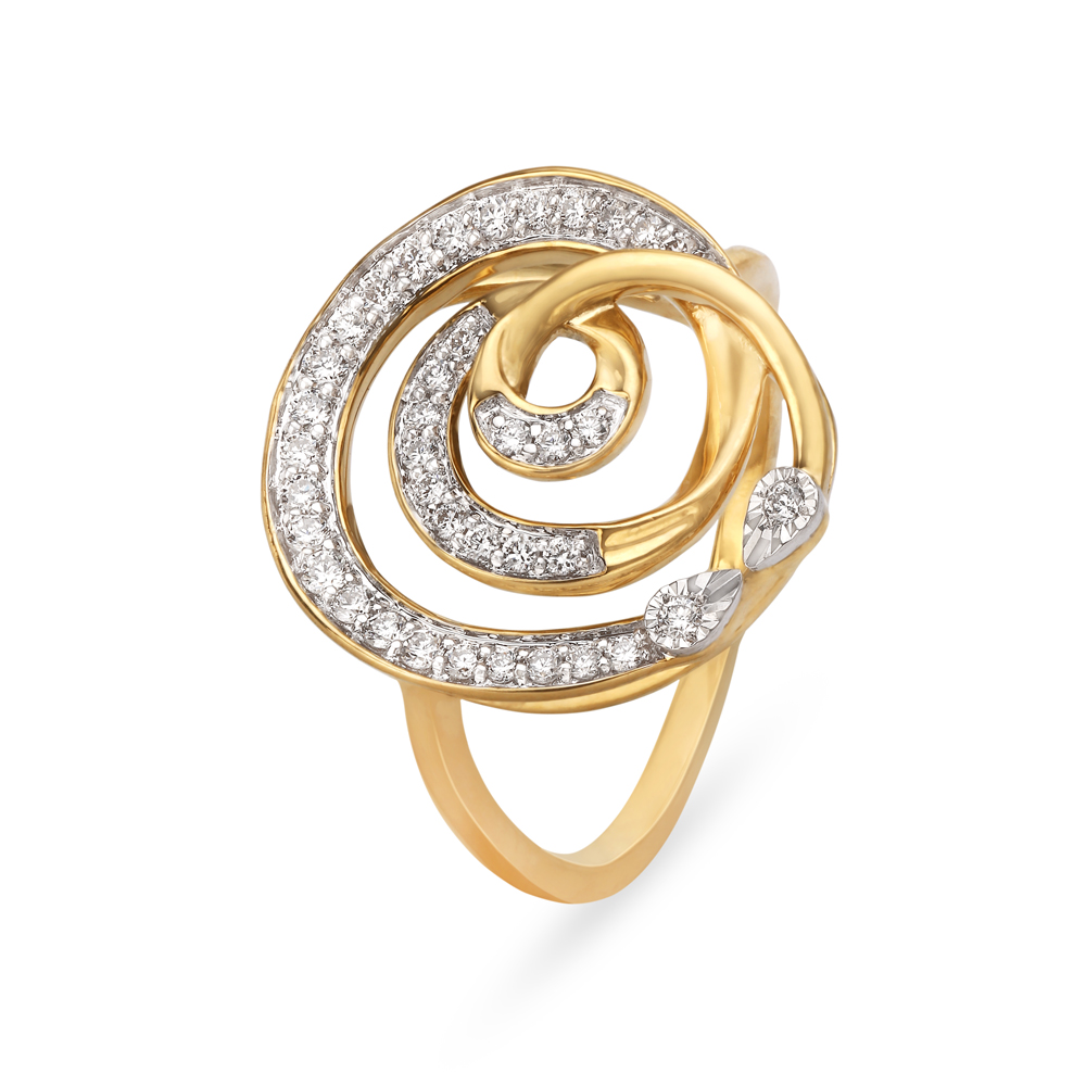 14KT Yellow White Gold Twirl Shaped Dazzling Finger-Ring