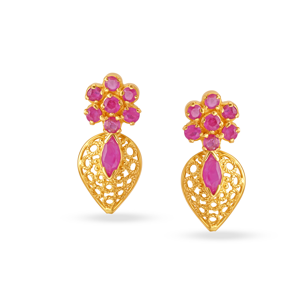 Ethereal Ruby Gold Drop Earrings