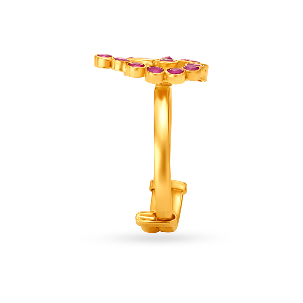 Lush Floral Ruby Studded Gold Ring