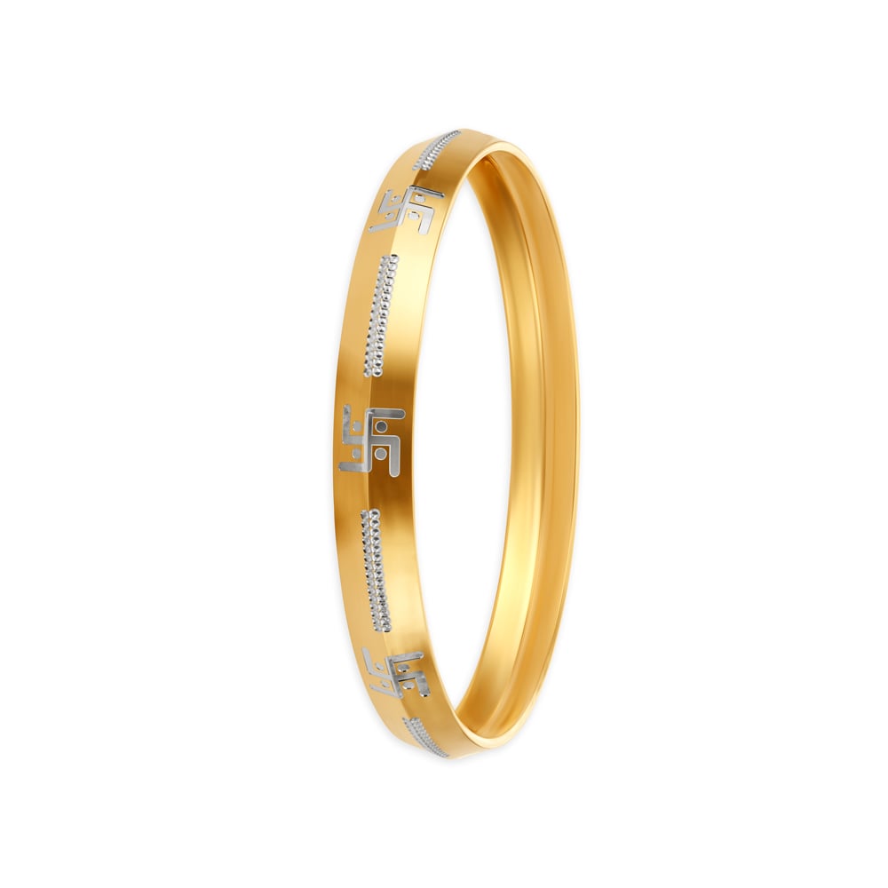 Swasthik Engraved Spiritual Gold Kada For Men