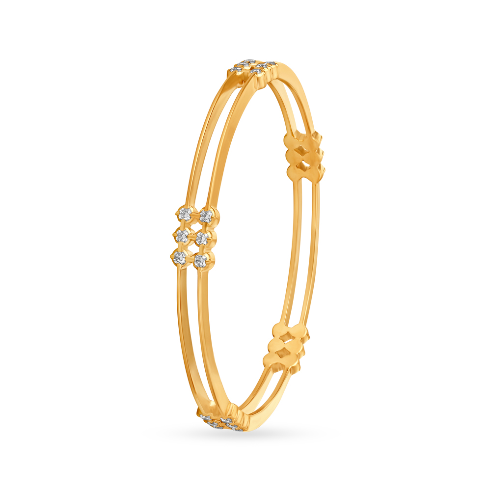 Sleek Diamond Encrusted Gold Bangle