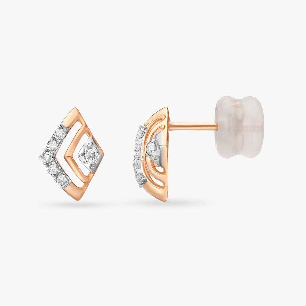 Contemporary Rose Gold and Diamond Stud Geometric Pattern Stud Earrings