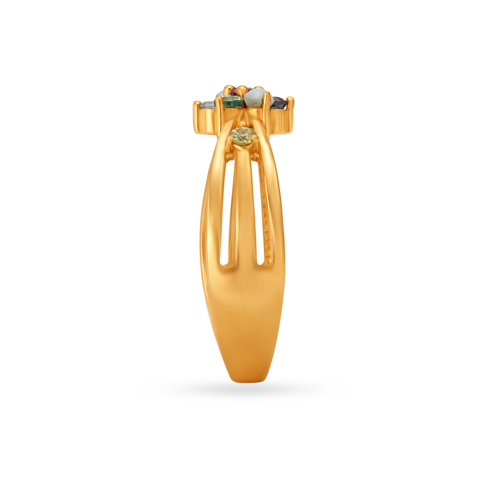 Mesmerising Floral Ring With Navaratnam Stones