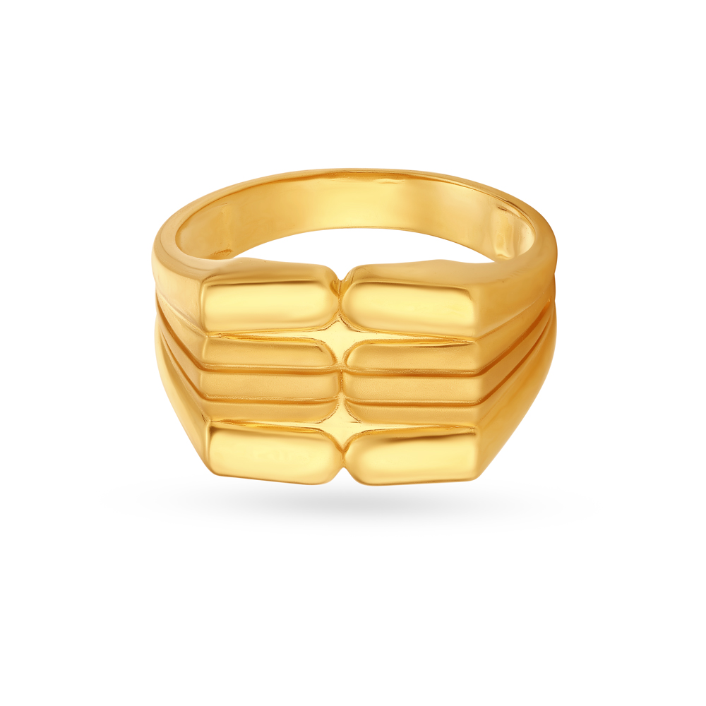 Carved Multiple Line Pattern Gold Finger Ring For Men