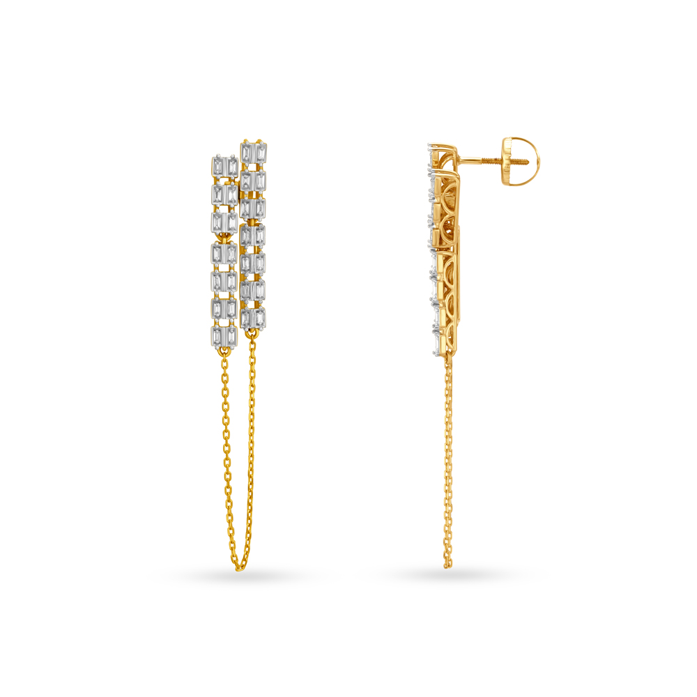 Elongated Chain Diamond Drop Earrings