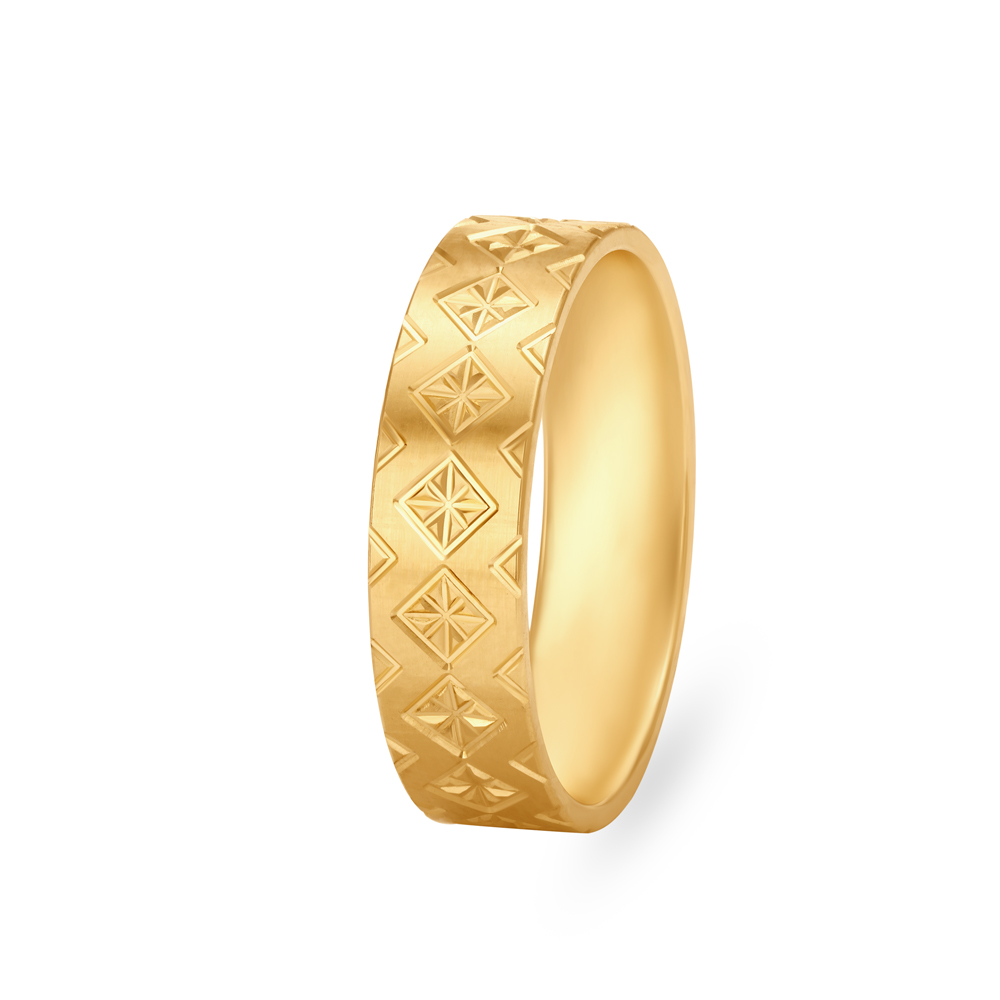 Carved Diamond Pattern Gold Finger Ring For Men