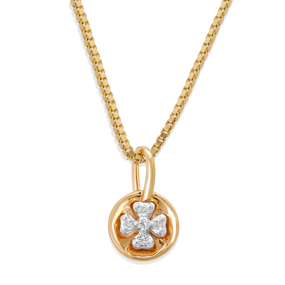 14KT Yellow Gold Clover Blossom Diamond Pendant