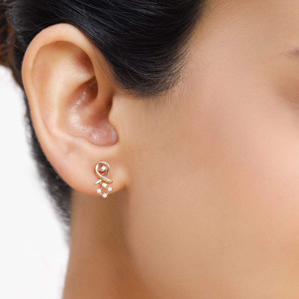 14KT Yellow Gold Slanted Sparkle Diamond Stud Earrings