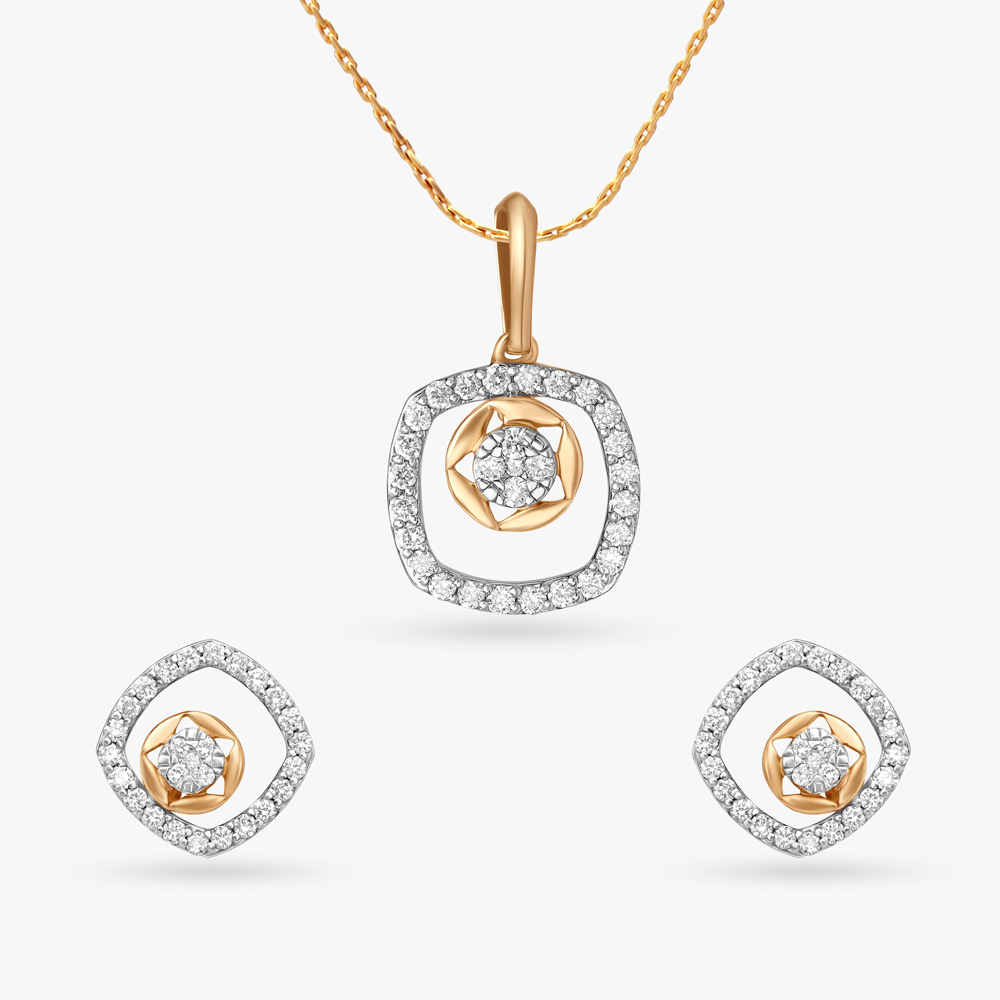Contemporary Diamond Pendant and Earrings Set