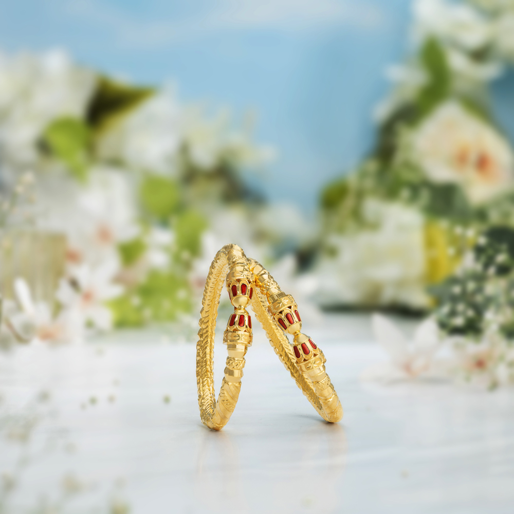 Dazzling Glass Enamel Work Gold Bangles