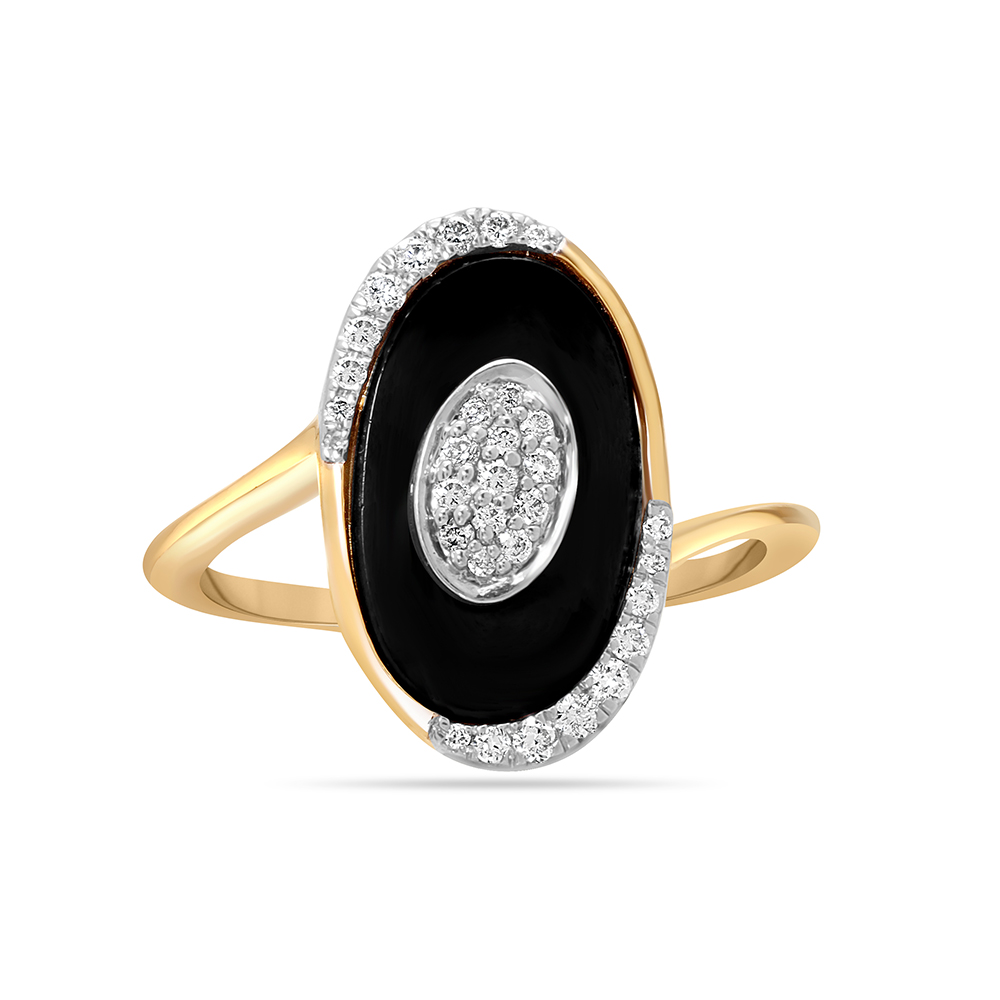 14KT Yellow Gold Bold Oval Diamond and Onyx Ring