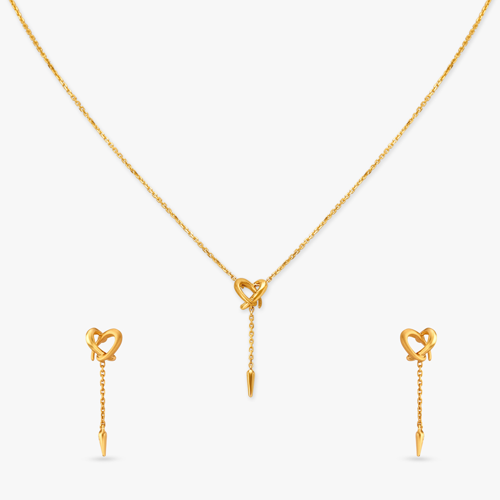Dainty Gold Pendant with Chain and Earrings Set