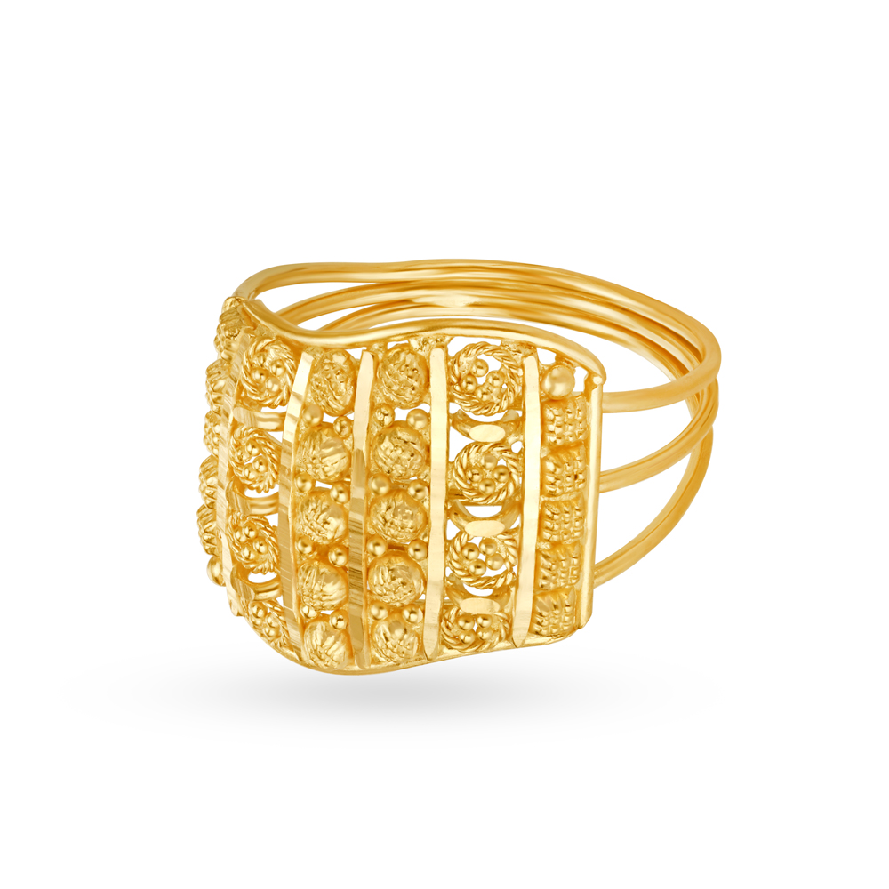 Ravishing 22 Karat Yellow Gold Beaded Finger Ring