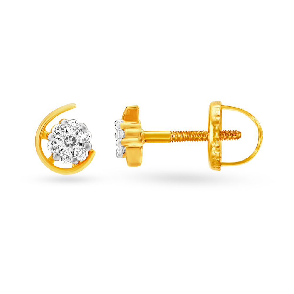 Kudi Pattern Gold and Diamond Stud Earrings