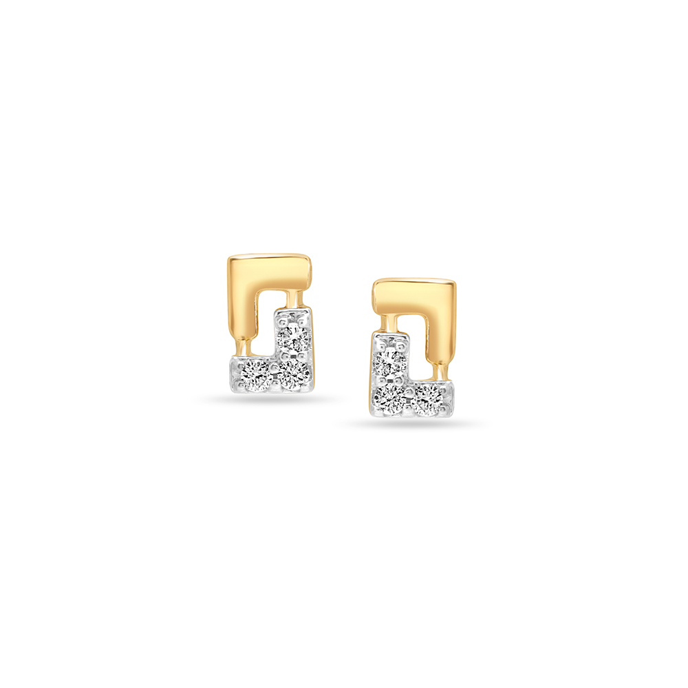 14KT Yellow Gold Radiant Rectangle Diamond Stud Earring