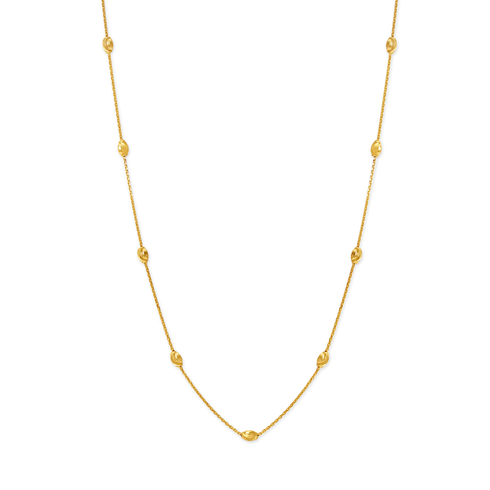 22KT Yellow Gold Carved Cylindrical Gold Beaded Chain