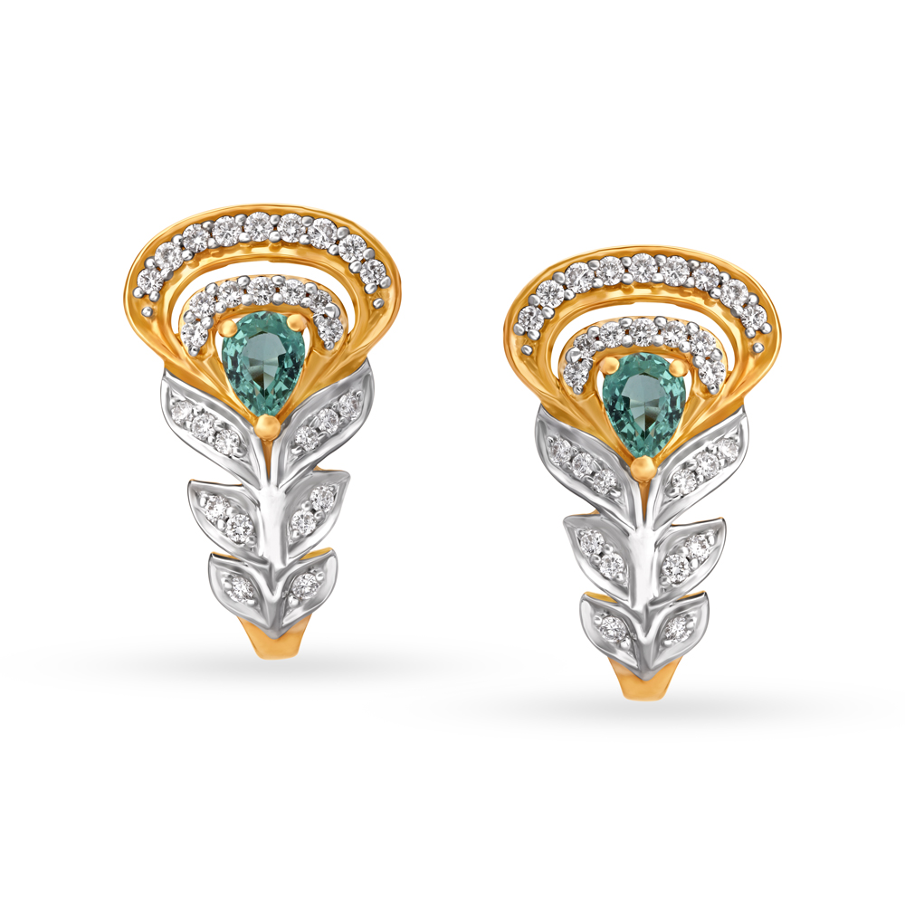 Graceful Emerald and Diamond J Bali Hoop Earrings