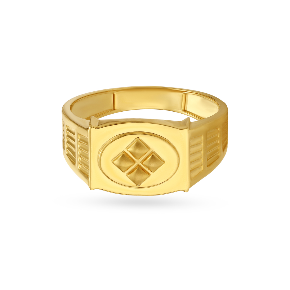 Square And Rhombus Gold Finger Ring For Men